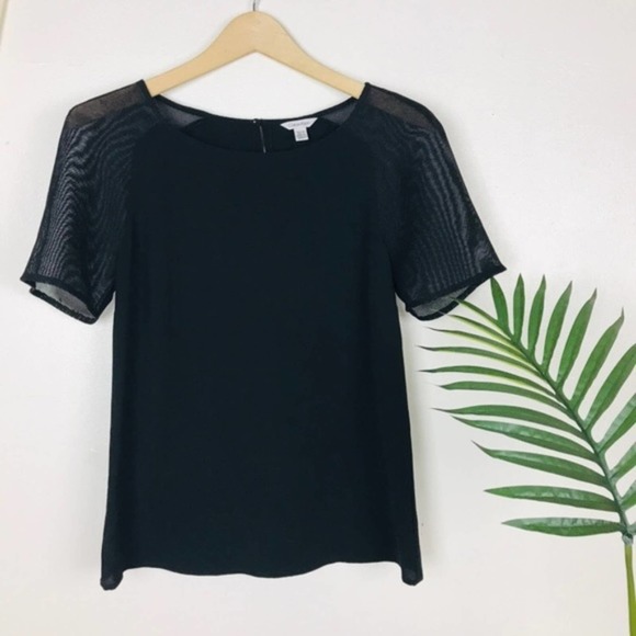 Calvin Klein | Tops | Calvin Klein Mesh Sleeve Black Scoop Neck Blouse ...